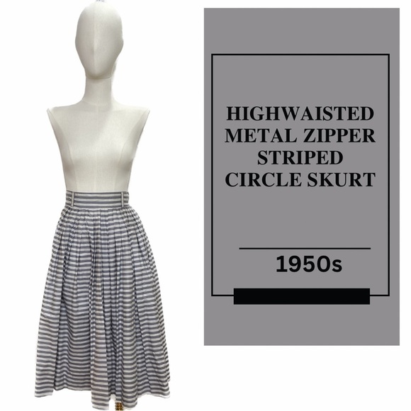 Vintage | Skirts | Vintage 5s Metal Zipper High Waisted Striped Circle ...